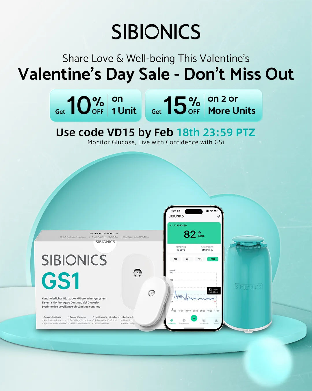 Système de surveillance continue du glucose (CGM) SIBIONICS GS1